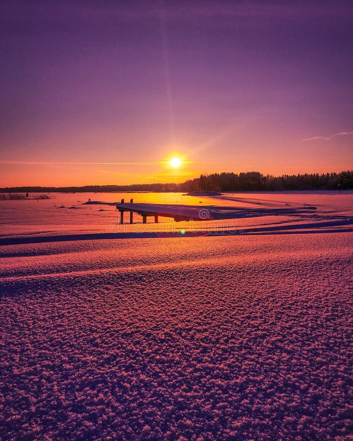Colorful Winter Sunset in Lake Stock Photo - Image of sunset, lightroom ...