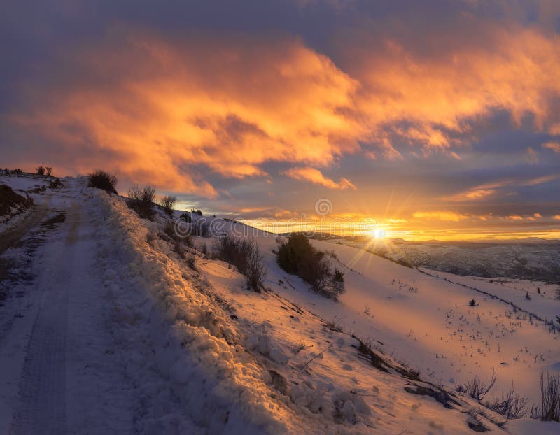 Beautiful Winter Sunset in a Landscape Stock Photo - Image of majestic ...