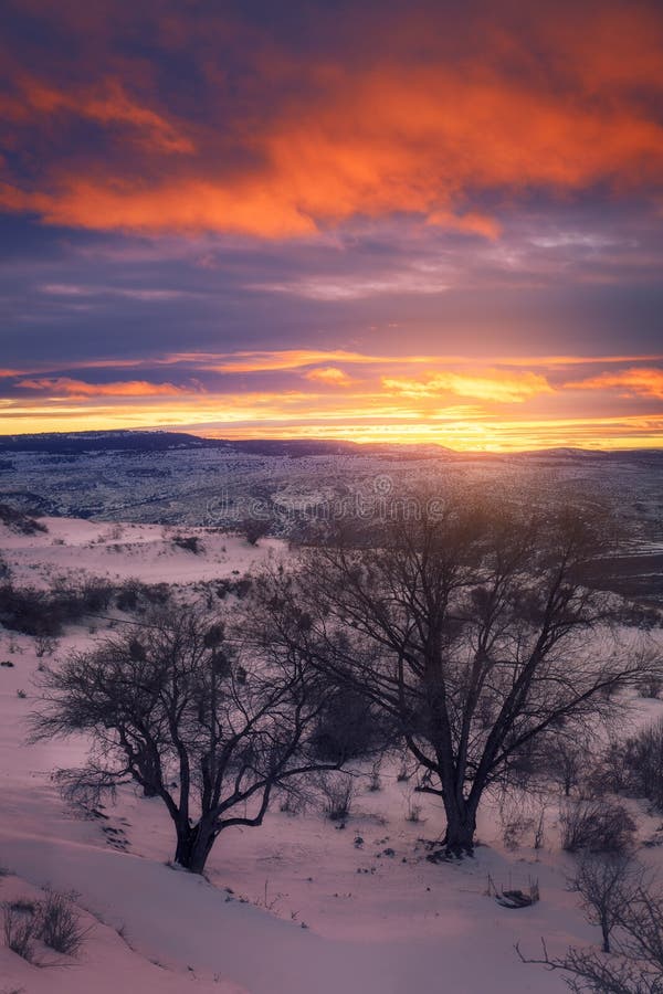 Beautiful Winter Sunset in a Landscape Stock Image - Image of winter ...