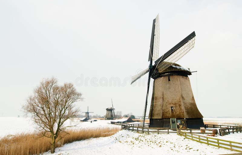 Beautiful Winter Windmill Landscape Stock Photo - Image of ...
