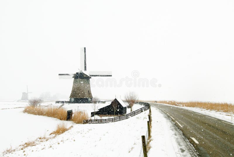 Beautiful Winter Windmill Landscape Stock Photo - Image of landscape ...