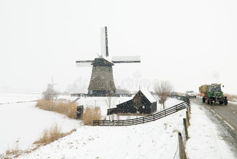 Beautiful Winter Windmill Landscape Stock Image - Image of holland ...