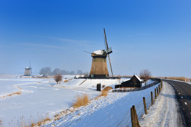 Beautiful Winter Windmill Landscape Stock Image - Image of country ...