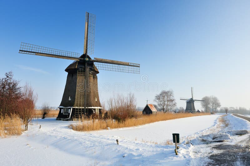 Beautiful Winter Windmill Landscape Stock Image - Image of european ...