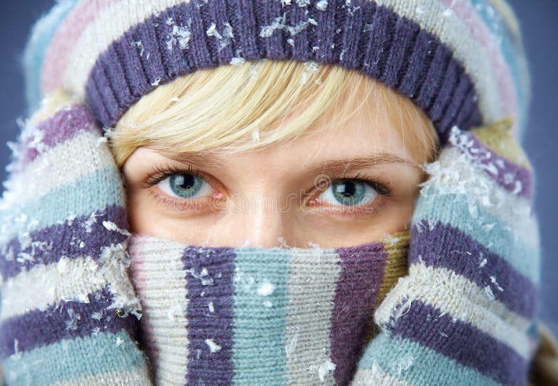 Frozen. Chilled Female Face Covered in Ice. Stock Image - Image of ...