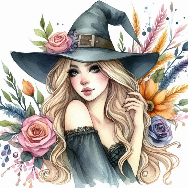 Beautiful witch stock illustration. Illustration of watercolor - 361570340