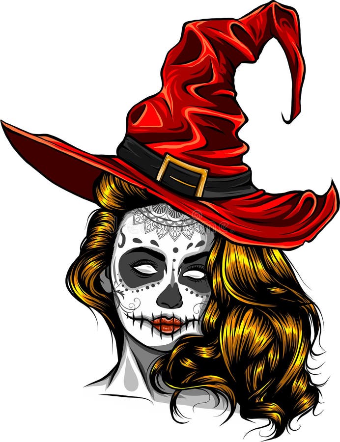 Beautiful Witch in a Classic Hat and Coloured Hair Vector Illustration ...