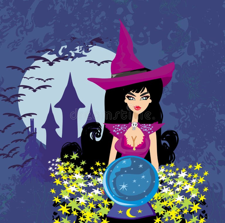 Beautiful Witch with Crystal Ball. Stock Vector - Illustration of ...