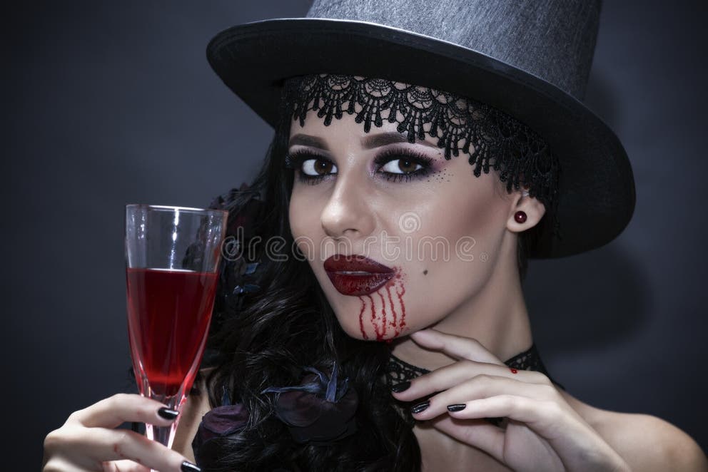 Beautiful Witch - Drinking Red Wine Stock Photo - Image of danger ...