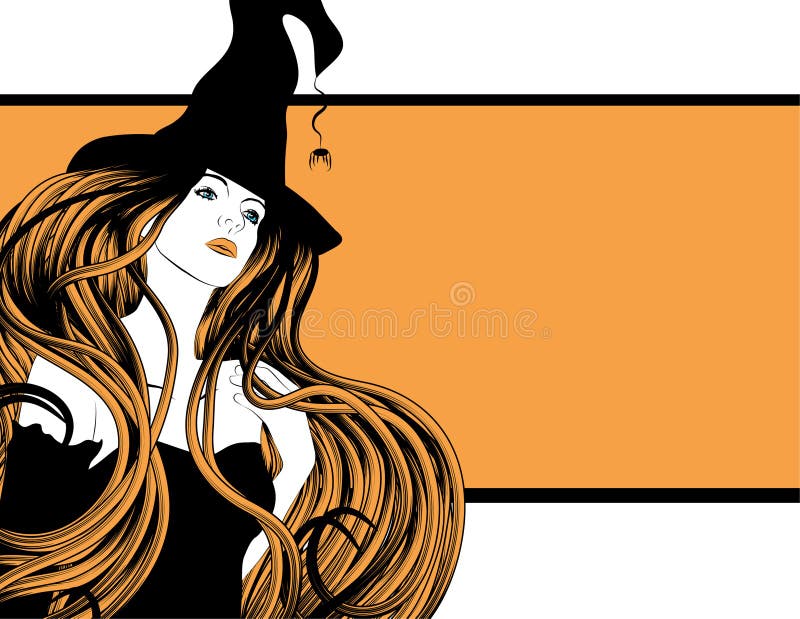 Beautiful Witch with Long Hair Stock Vector - Illustration of moon ...