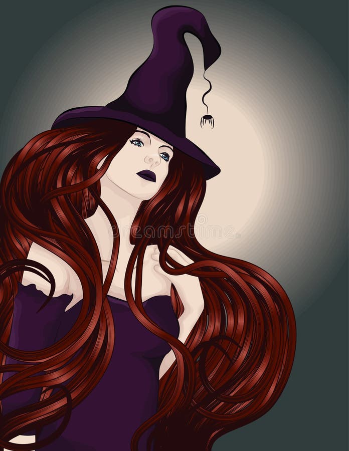 Beautiful Witch with Long Hair Stock Vector - Illustration of model ...