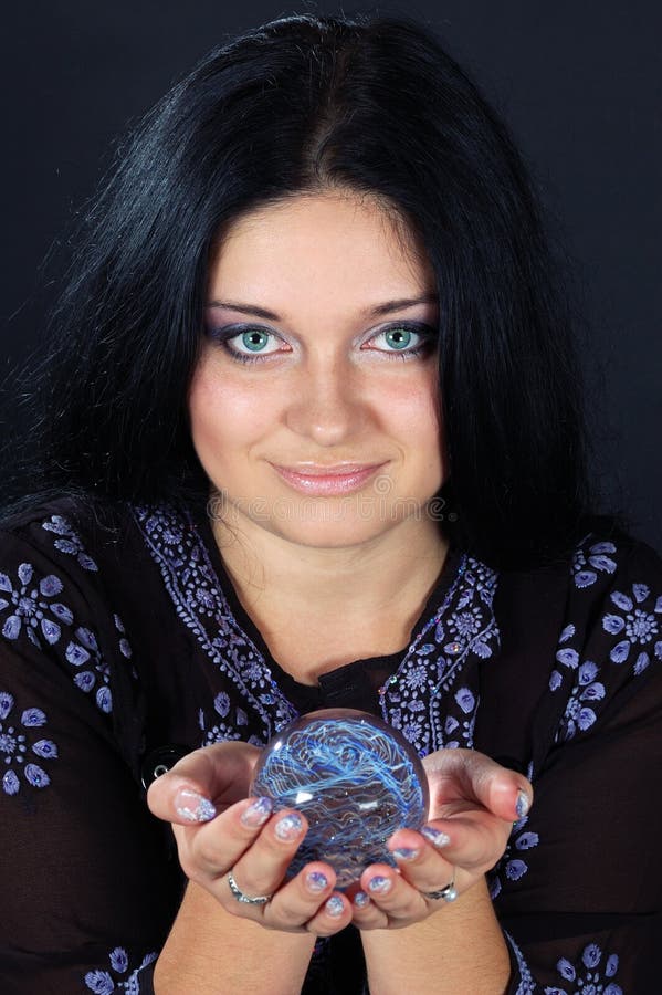 Beautiful Witch with Magic Sphere Stock Photo - Image of black, charmer ...