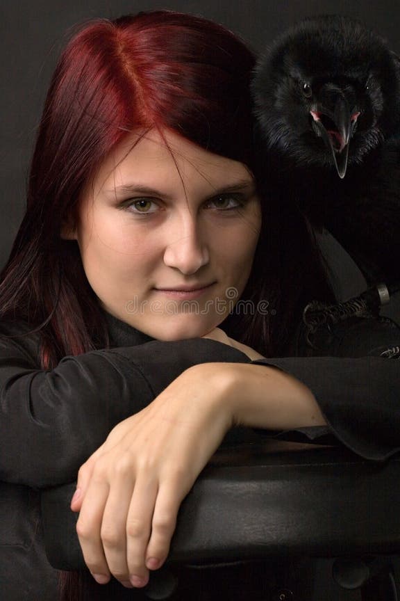Beautiful witch with raven stock image. Image of beak - 3514793