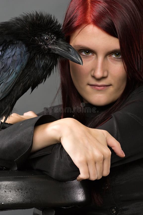 Beautiful witch with raven stock photo. Image of hairstyle - 3514800