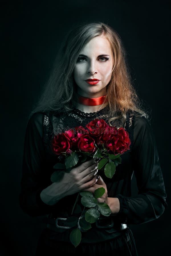 Witch in a gothic dress stock image. Image of candles - 100654167