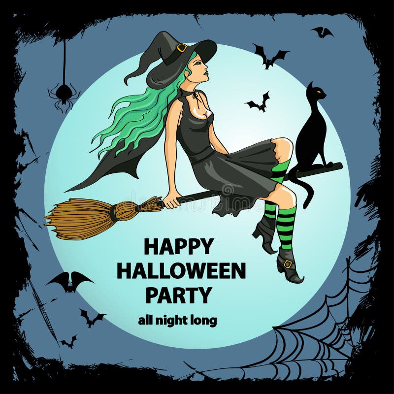 Beautiful Witch Sitting on the Broom Stock Vector - Illustration of ...