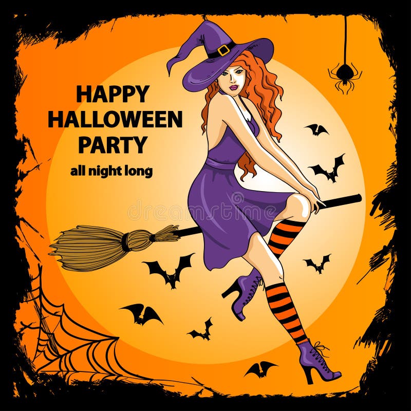 Beautiful Witch Sitting on the Broom Stock Vector - Illustration of ...