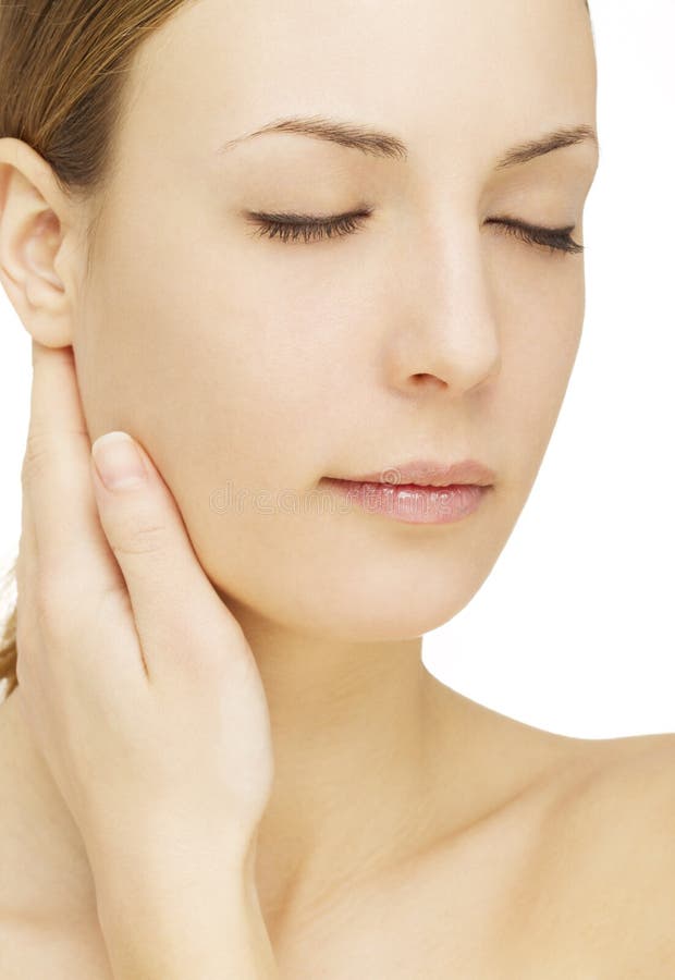 Beautiful Woman with Hand on Neck Stock Photo - Image of glamour ...