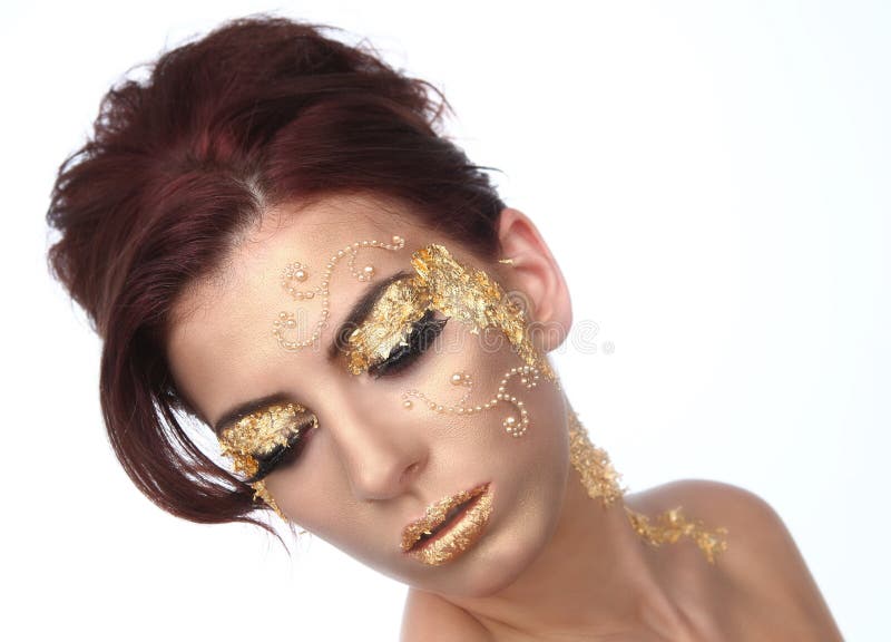 Beautiful Gold Painted Woman in Conceptual Beauty Themed Image Stock ...