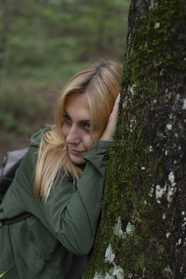 Beautiful Woman Alone in the Forest in Autumn Stock Image - Image of ...