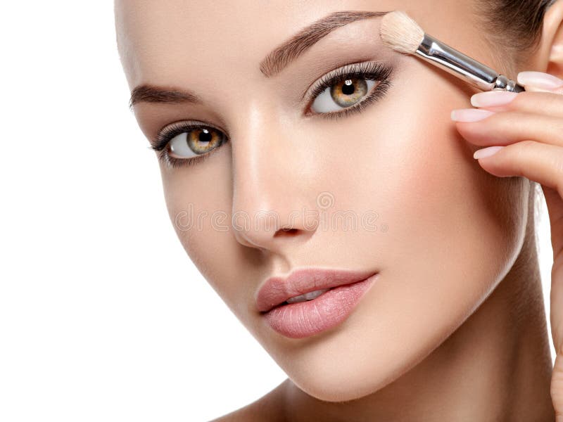 Applying Eyeshadow Using Eyeshadow Brush Stock Photo - Image of ...