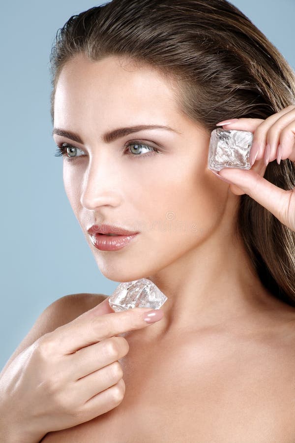 Beautiful Woman Applying Ice Cube Treatment on Face Stock Image - Image ...