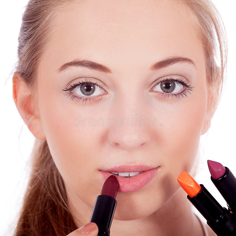 Beautiful Woman Applying Make Up on Face Stock Image - Image of apply ...