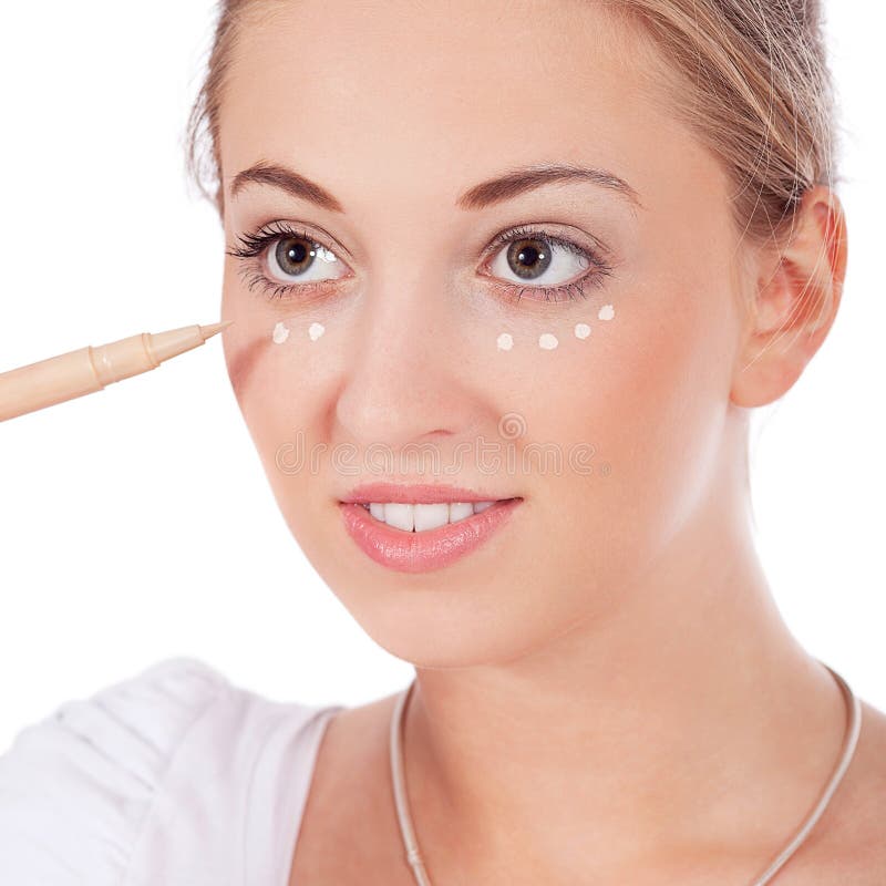 Beautiful Woman Applying Make Up on Face Stock Image - Image of healthy ...