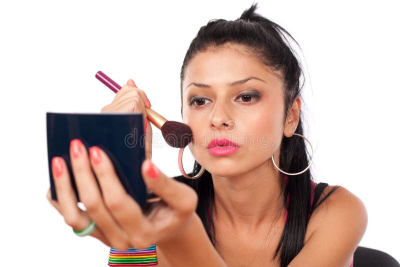 Woman applying makeup stock photo. Image of cute, female - 8401284