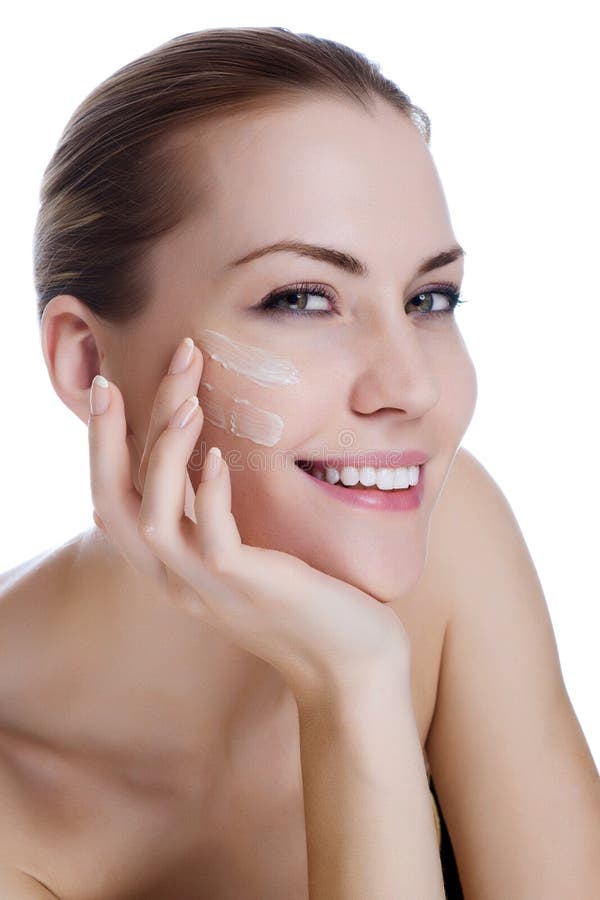 Beautiful Woman Applying Moisturizer Cream Stock Image - Image of ...