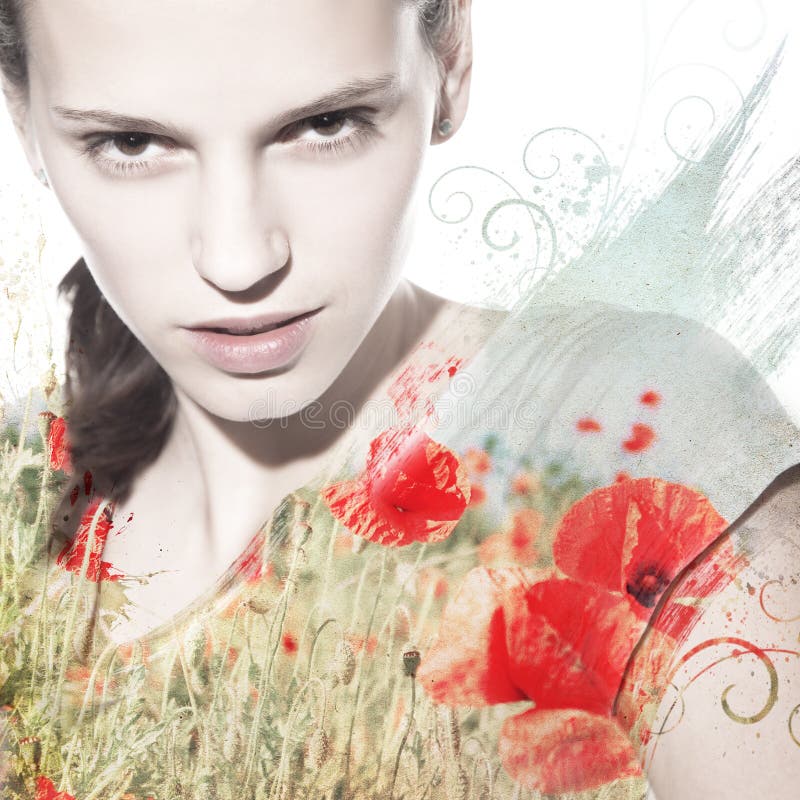 Beautiful Woman, Artwork with Ink in Grunge Style Stock Photo - Image ...