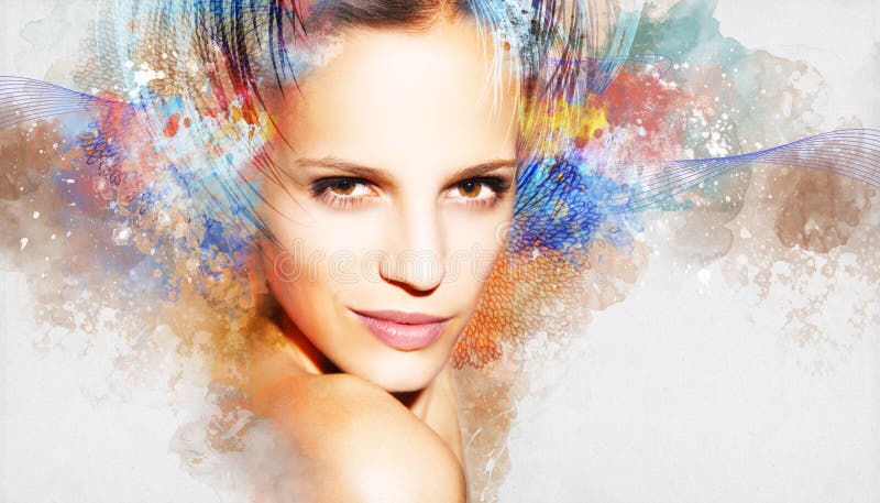 Beautiful Woman, Artwork with Ink in Grunge Style Stock Image - Image ...