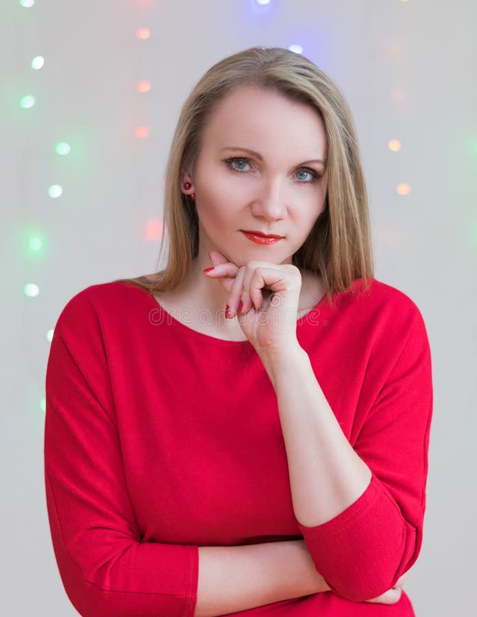 Beautiful Woman on the Background of Colored Lights. Stock Photo ...