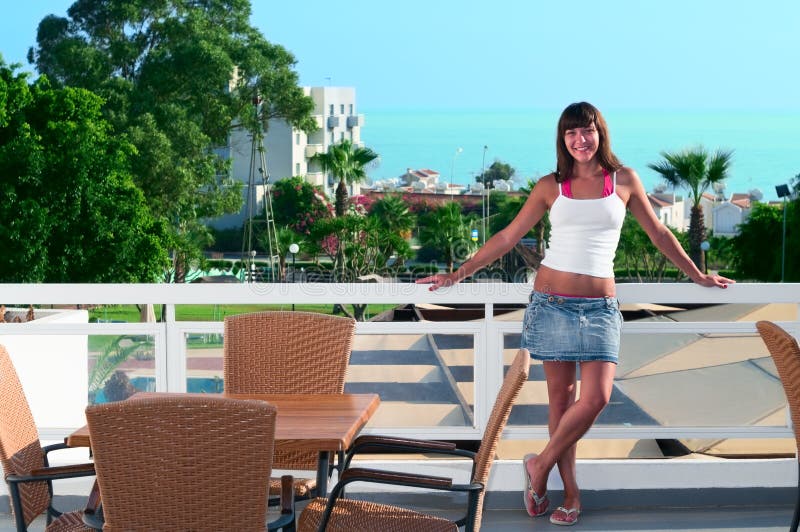 Beautiful Woman at Balcony of Hotel Stock Image - Image of fashion ...