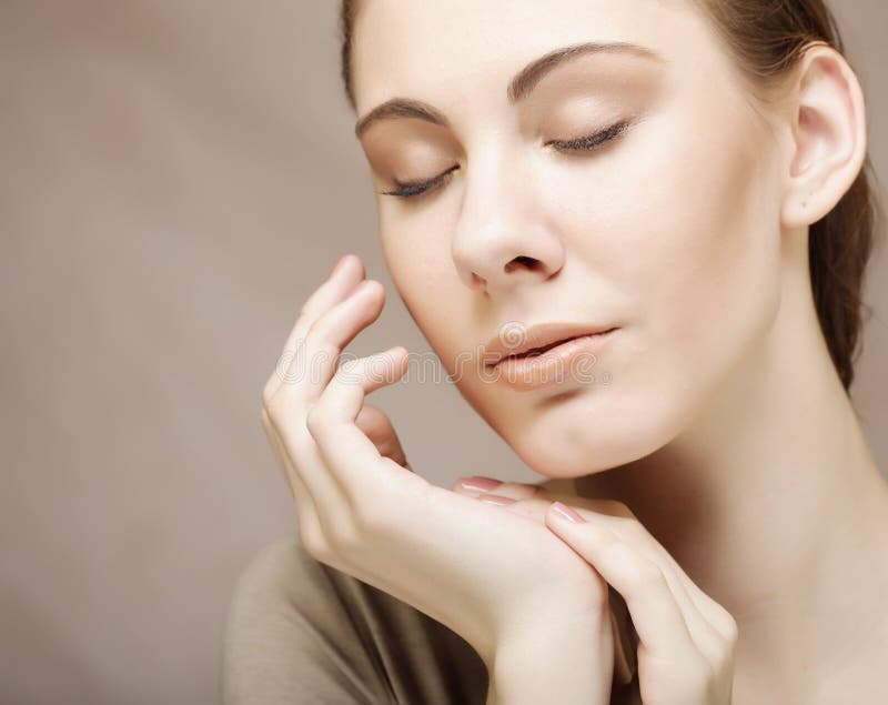 Beautiful woman on beige stock image. Image of girl, glamour - 83845895