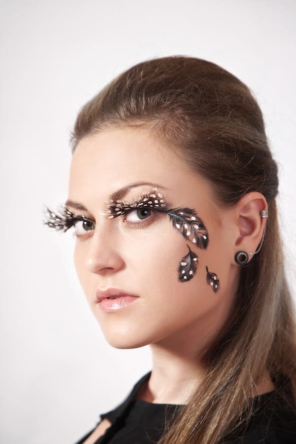 Beautiful Woman with Big Eyelashes and Face-art Stock Image - Image of ...