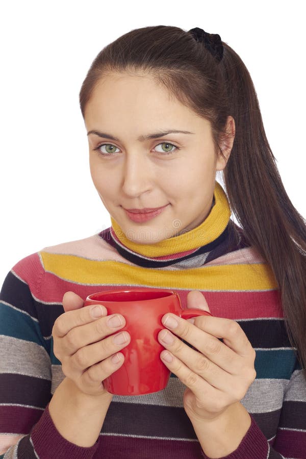 Beautiful Woman with Big Red Cup Stock Image - Image of holding, girl ...