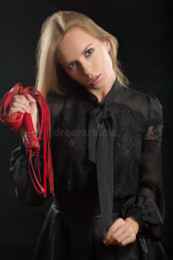 Beautiful Woman in Biting Red Whip Stock Image - Image of beautiful ...