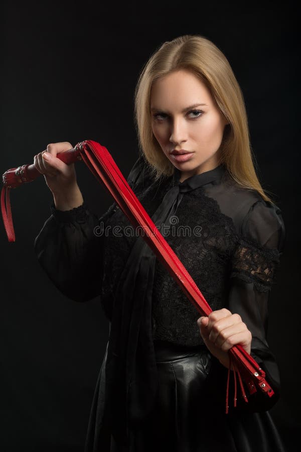 Beautiful Woman in Biting Red Whip Stock Photo - Image of harassment ...
