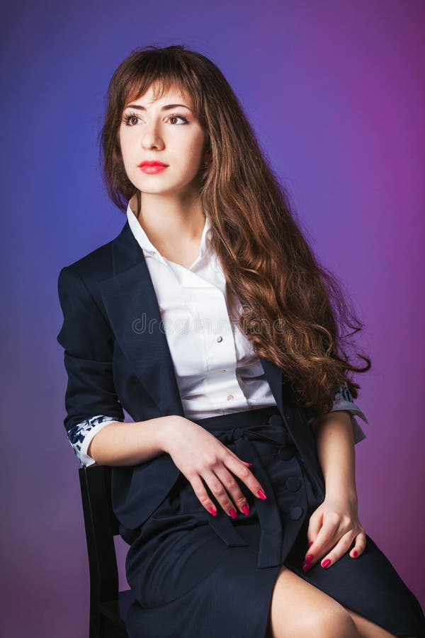 Beautiful Woman on Black Classical Dress Pose Stock Image - Image of ...