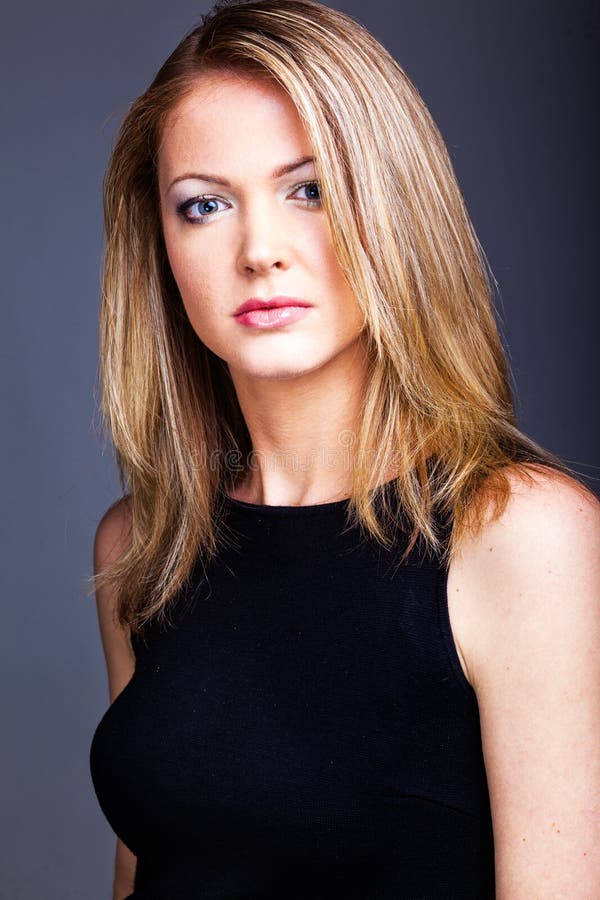 Beautiful Woman on Black Classical Dress Pose Stock Image - Image of ...