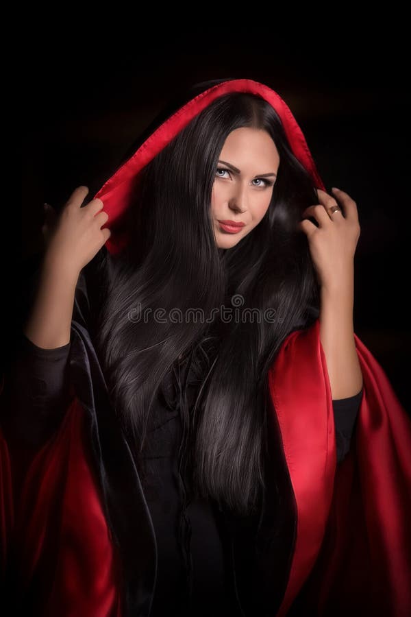 Beautiful Woman with Black Cloak Stock Image - Image of black ...