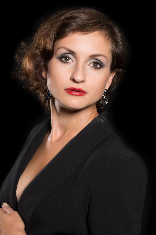 Beautiful Woman in a Black Suit Stock Photo - Image of adult, glamour ...