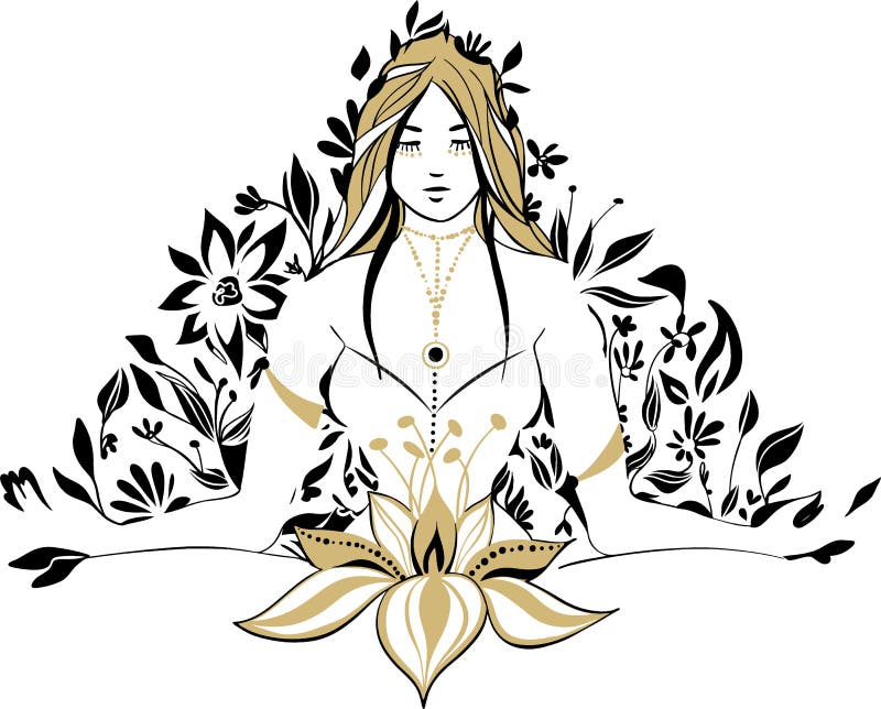 Beautiful Woman among Blooming Flowers with Lotus Stock Vector ... Beautiful Woman among Blooming Flowers with Lotus Stock Vector ...