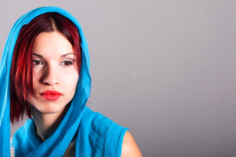Beautiful Woman with a Blue Veil Stock Image - Image of modern, green ...