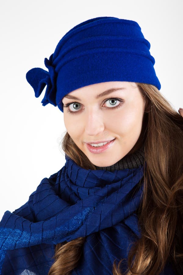 Beautiful Woman in Blue Winter Hat. Stock Image - Image of lady, cute ...