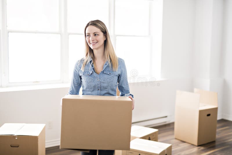 A Beautiful Woman with Box at Home Stock Image - Image of female, carry ...