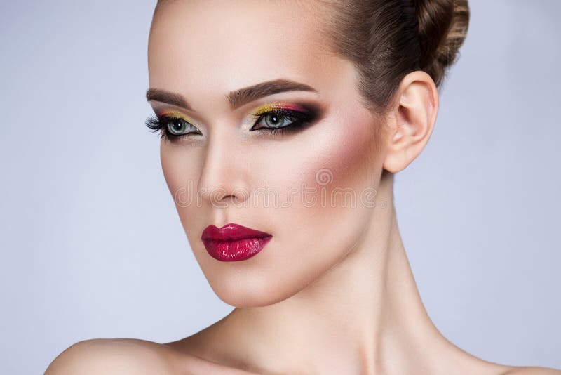 Beautiful Woman with Bright Makeup Stock Photo - Image of beautiful ...