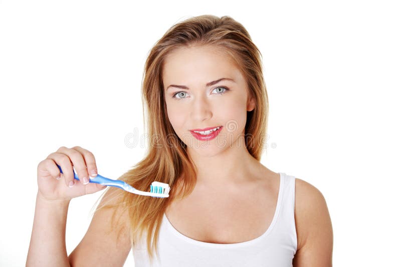 Beautiful Woman Brushing Her Teeth Stock Photo - Image of concept ...