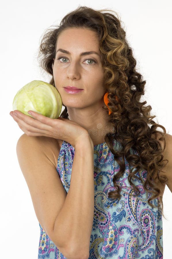 Beautiful Woman with a Cabbage Stock Image - Image of portrait, eyelids ...